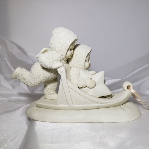 Holiday | Vintage Two Snowbabies Riding On Sleigh Pulled By Dogs Ceramic Figurine Rare | Poshmark